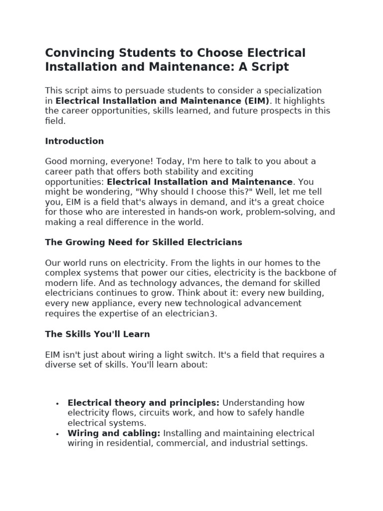 Script in Convincing Students To Choose Electrical Installation and ...