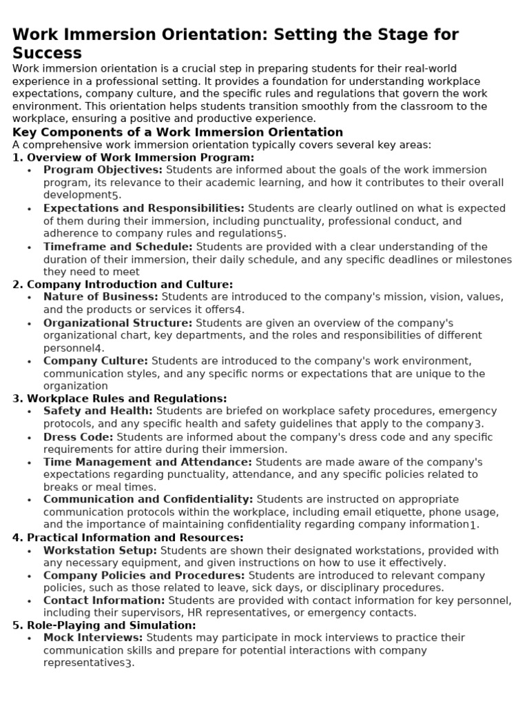 Work Immersion Orientation Guidelines | PDF | Safety | Confidentiality