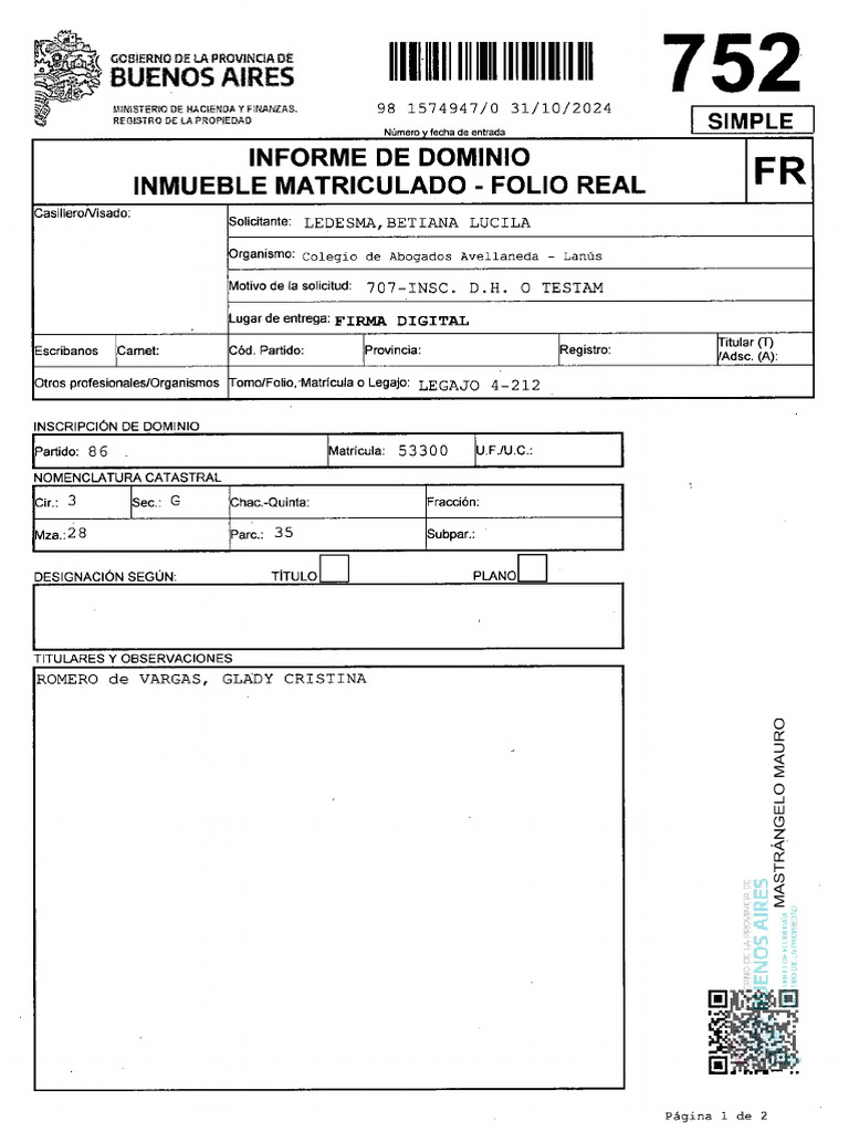 Informe de Dominio | PDF