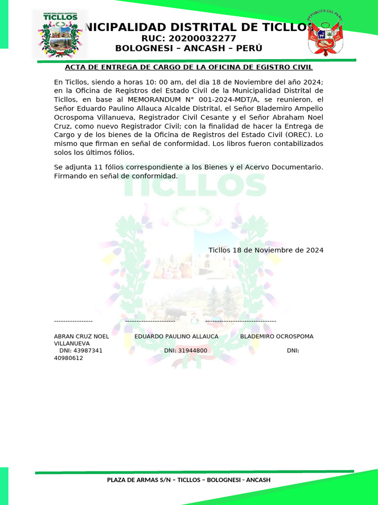 Acta de Entrega Orec | PDF