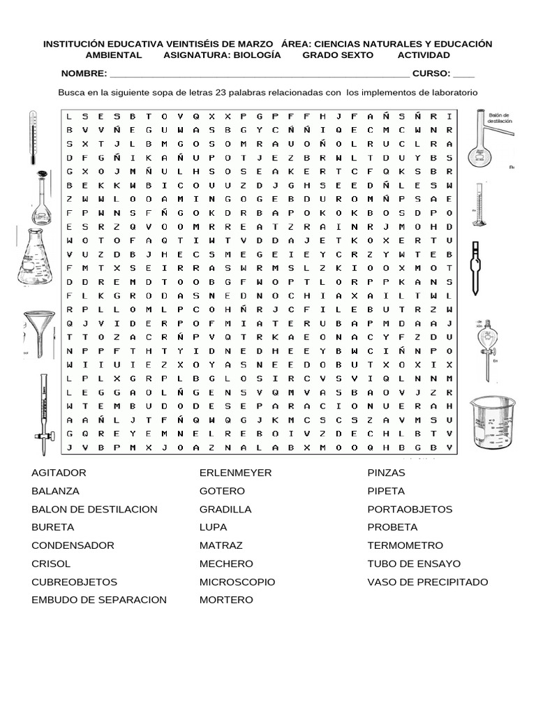 4. SOPA LETRAS IMPLEMENTOS DE LABORATORIO 2023 | PDF