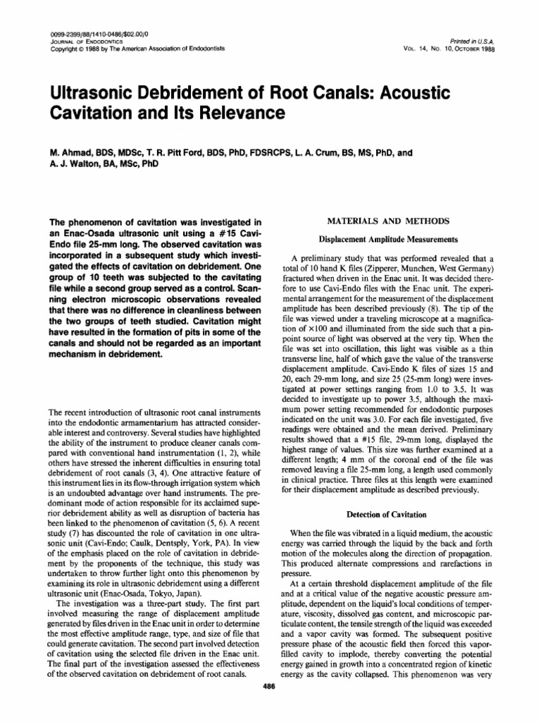 3. Ultrasonic Debridement of Root Canals- Acoustic Cavitation and Its Relevance | PDF | Physical ...
