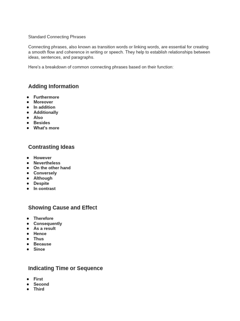 Standard Connecting Phrases | PDF | Phrase | Paragraph