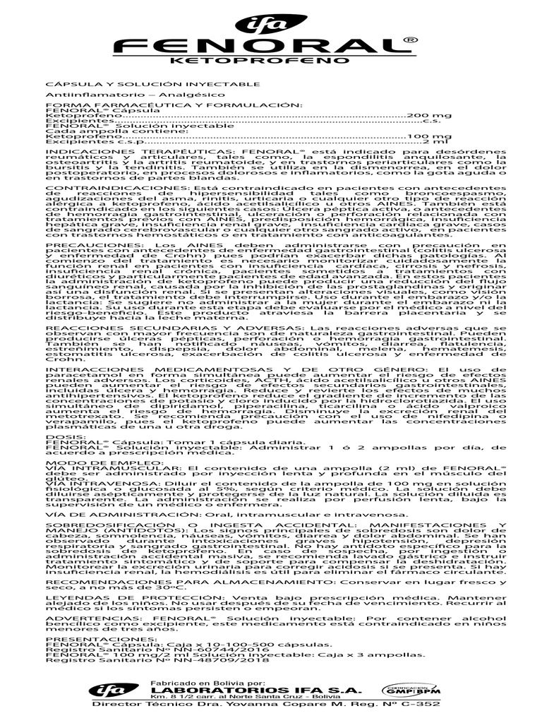 Fenoral 200 | PDF | Droga anti-inflamatoria libre de esteroides | Drogas
