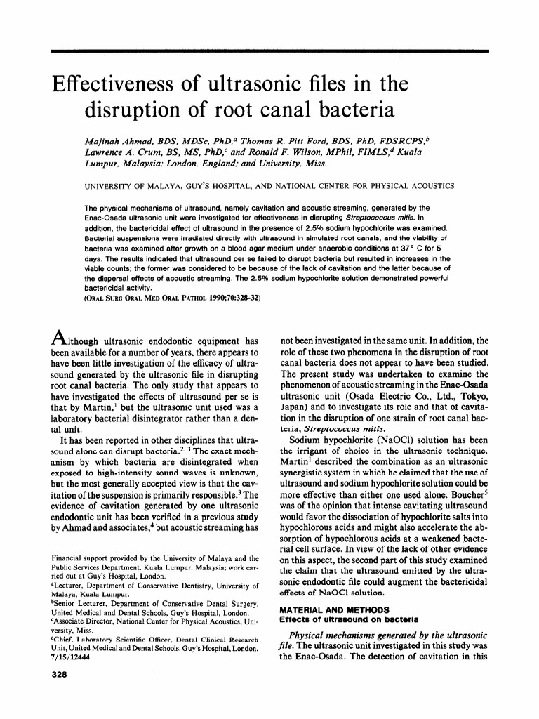 Effectiveness of Ultrasonic Files in The Disruption of Root Canal ...