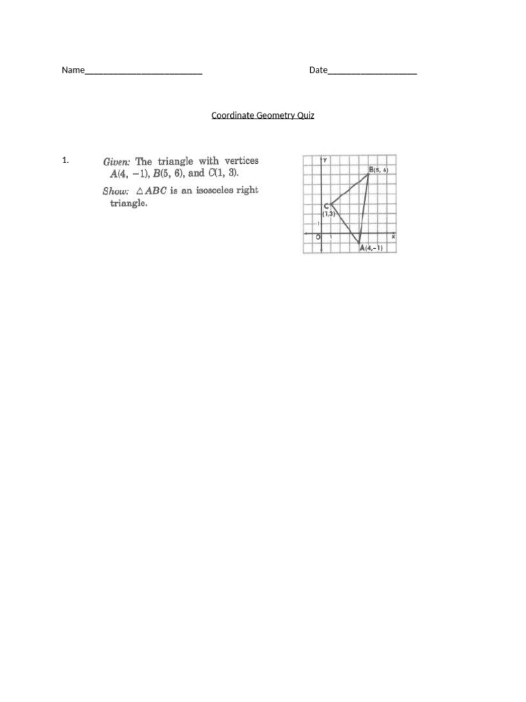 Coordinate Geometry Quiz | PDF