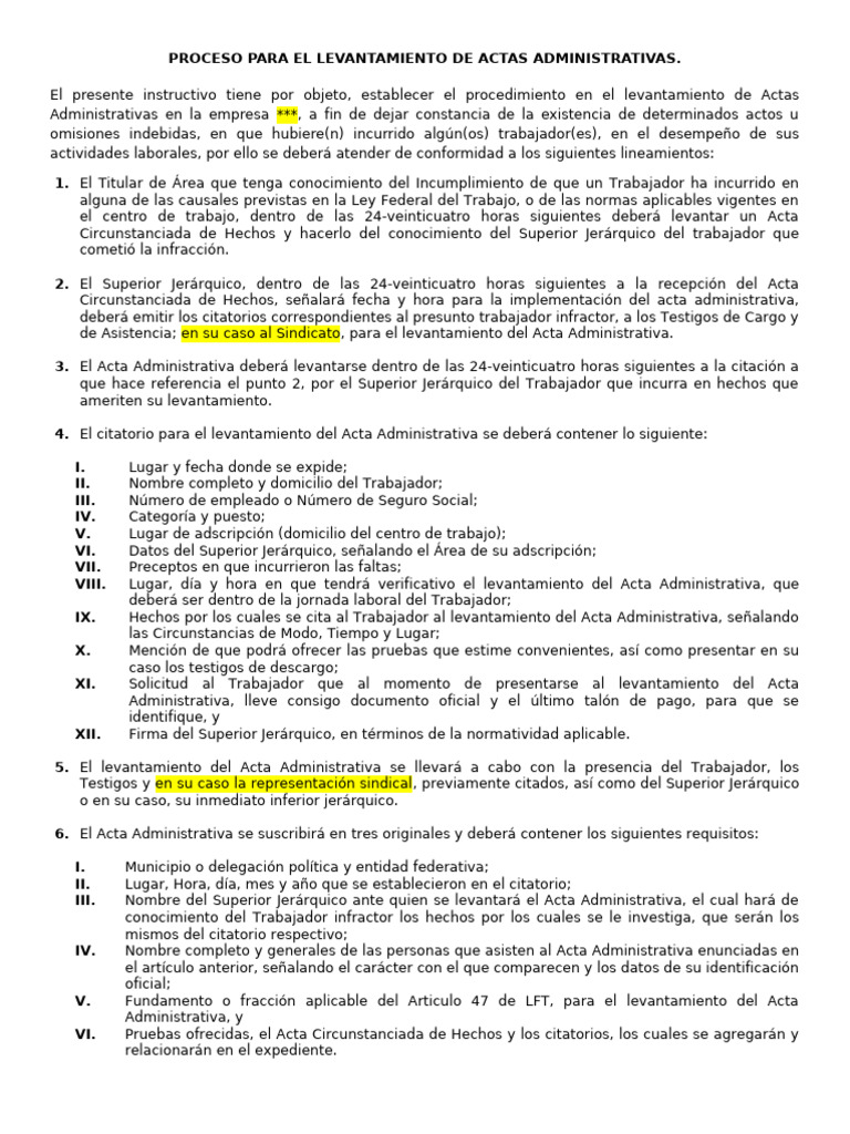 Levantamiento de Actas Administrativas | PDF