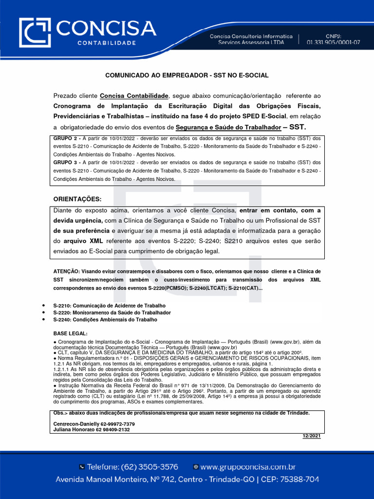 Comunicado SST Concisa 1221 Atual | PDF