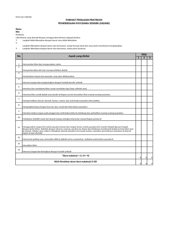 Daftar Tilik Osce Semester I NEW | PDF