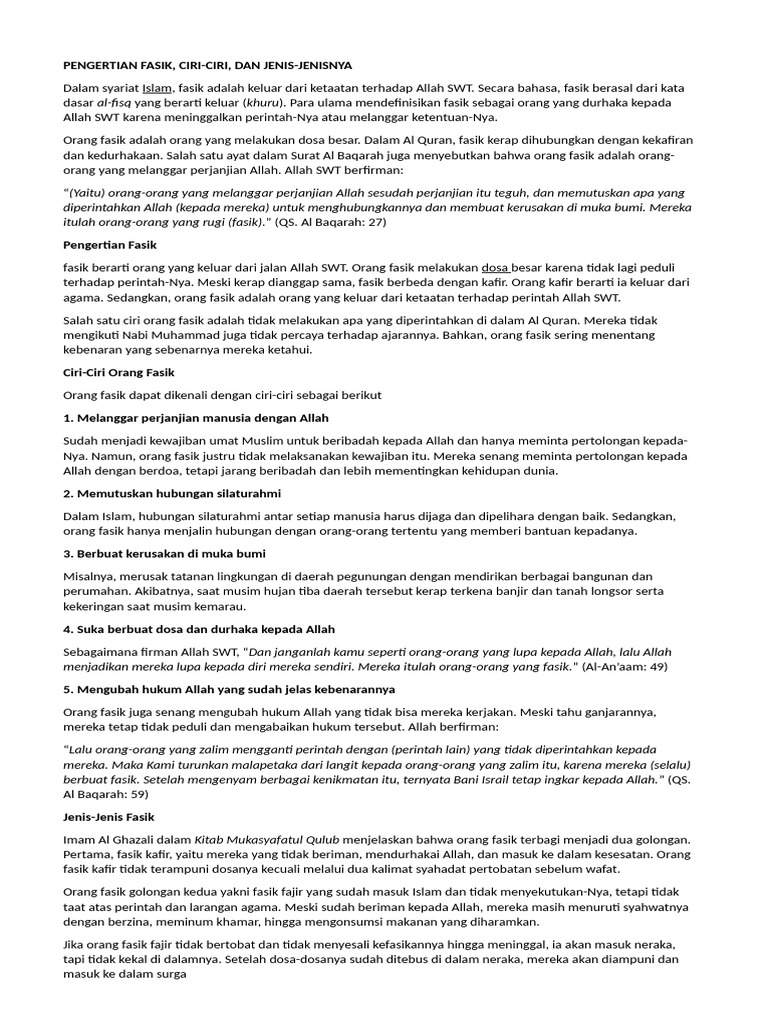 Pengertian Fasik | PDF