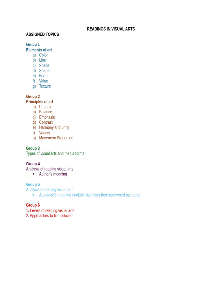 Visual Arts: Elements, Principles, and Analysis | PDF