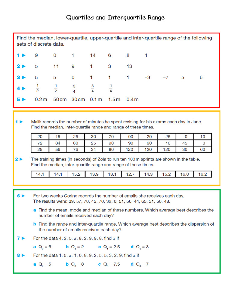 YR9XY - U4 - Handling Data 3 - L1 - W1 - Quartiles and Interquartile Range | PDF