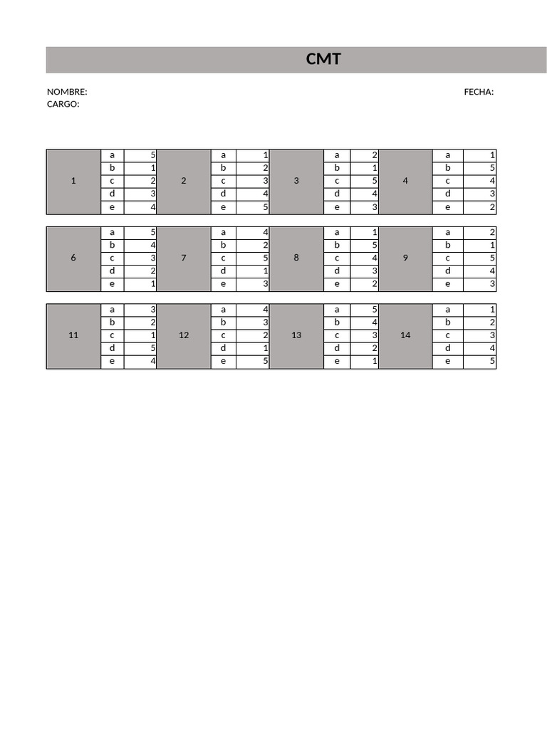 Hoja de Respuesta CMT - Excel | PDF