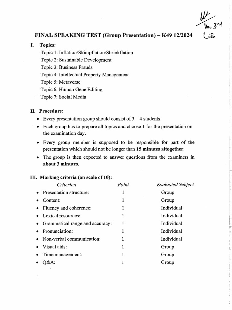 Đề thi CK Nói - NNA | PDF