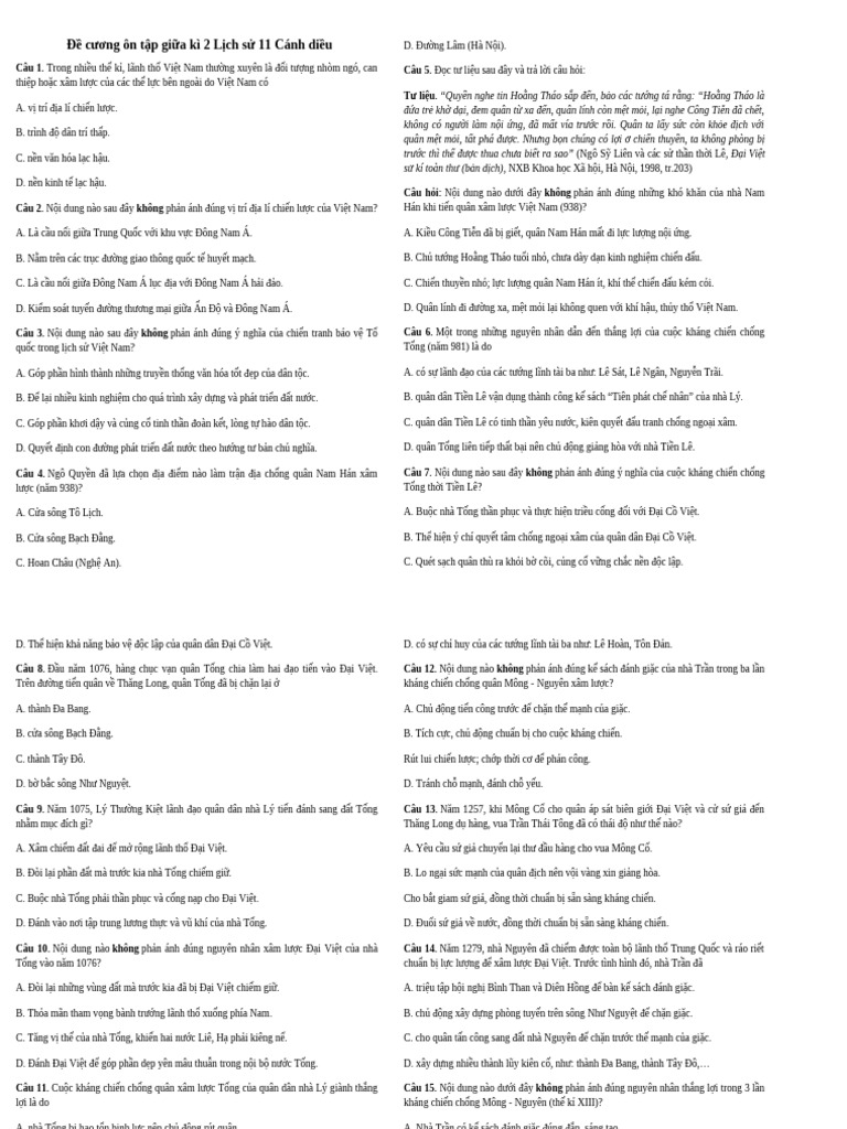 De Cuong on Tap Giua Ki 2 Mon Lich Su 11 Canh Dieu 2024 (1) | PDF
