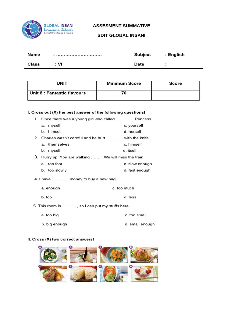 English Summative Unit 8 | PDF | Cooking | Foods