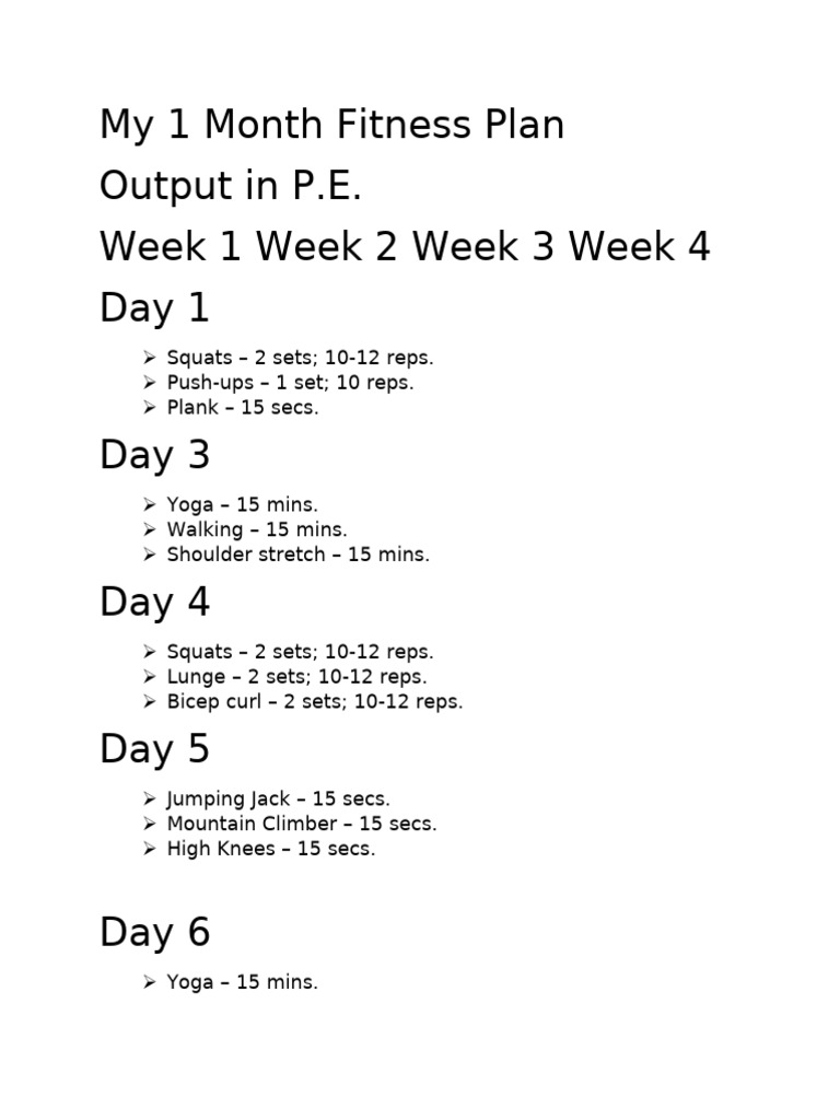 My 1 Month Fitness Plan | PDF