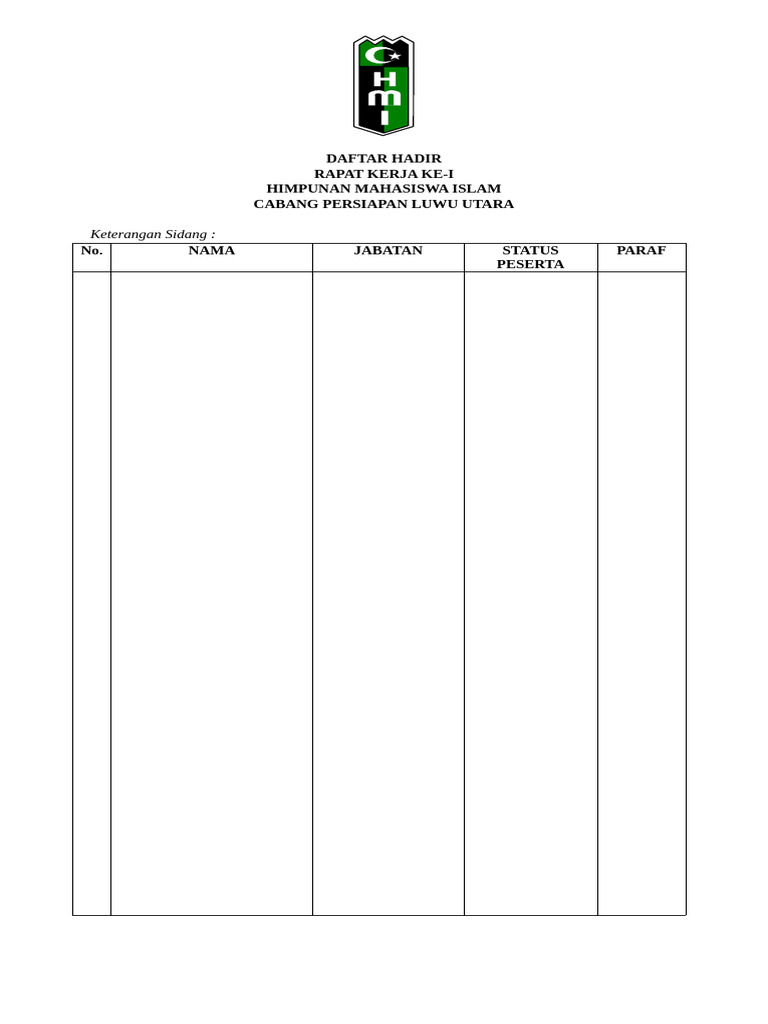 DAFTAR HADIR RAKER KE-1 HMI LUTRA | PDF