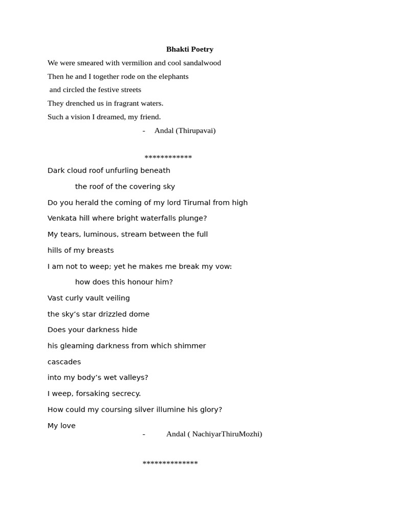 Bhakti Poetry: Love and Devotion | PDF