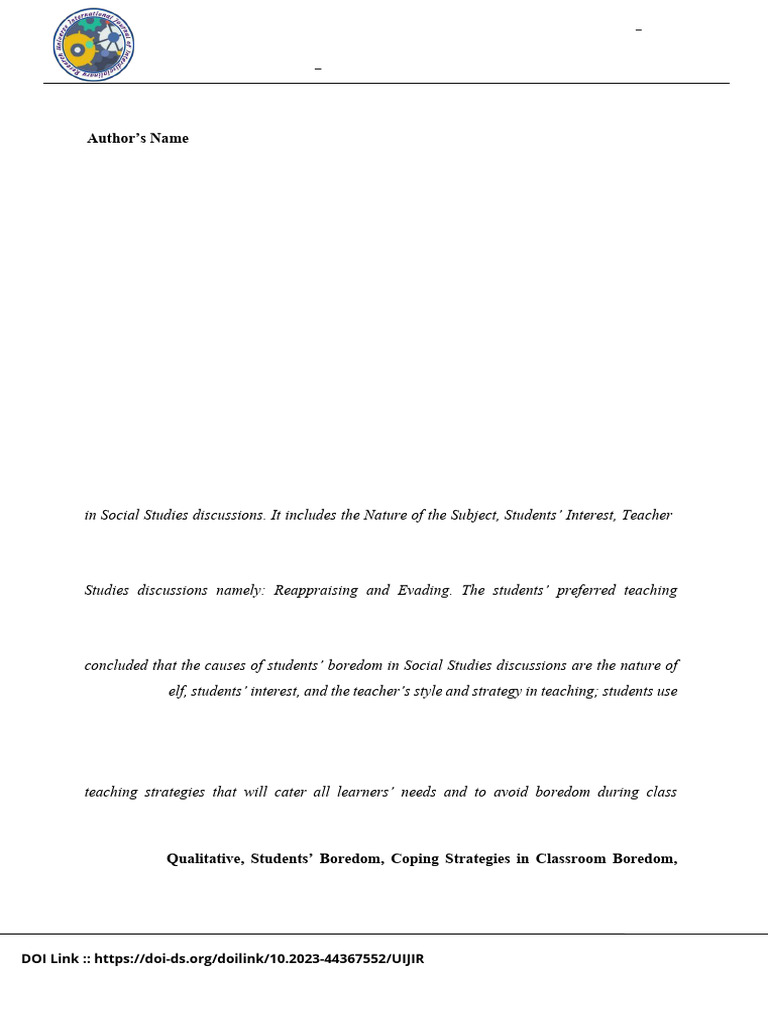 15.27. Causes of Students Boredom in Social Studies Discussions | PDF ...