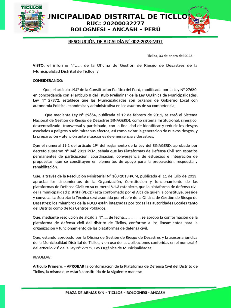 Resolucion Conformacion PDC 2 | PDF | Gobierno local | Defensa Civil