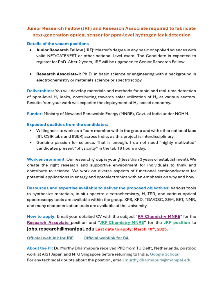 JRF and RA Advertisement | PDF | Doctor Of Philosophy