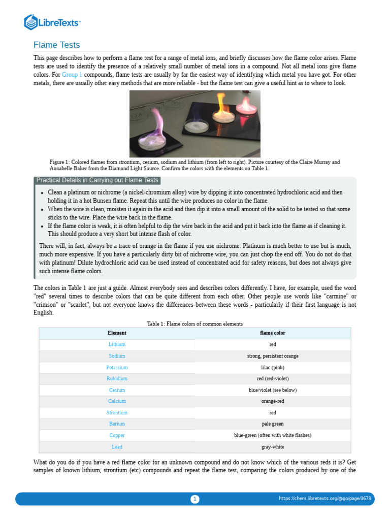 Flame Tests LIBRETEXT On LIne Chemistry | PDF | Sodium | Spectral Line