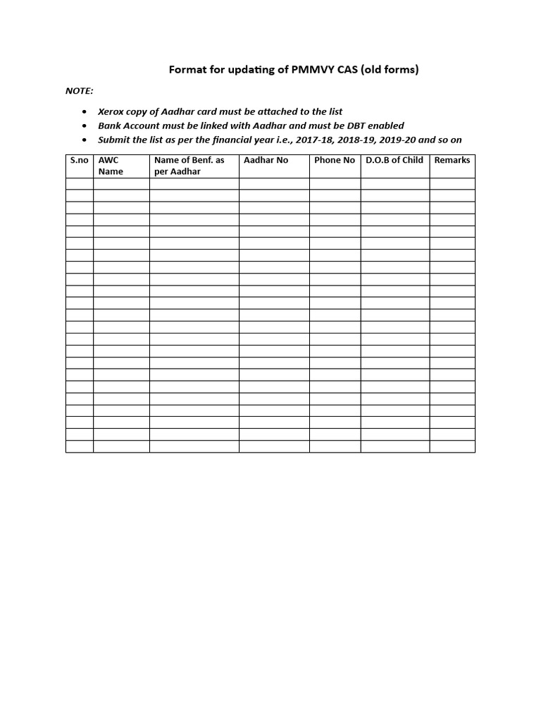 Format For Updating of PMMVY CAS | PDF