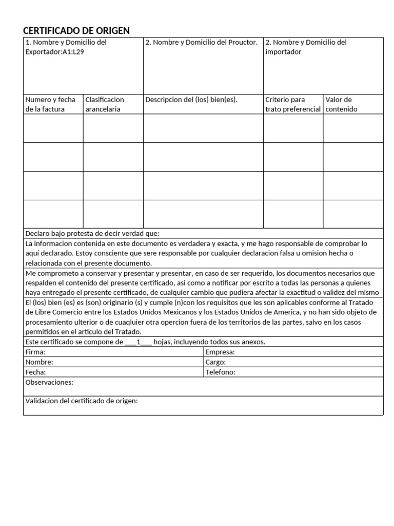 Certificado de Origen | PDF