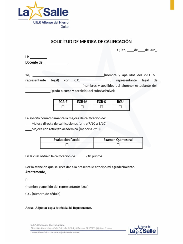 Formato para Solicitud de Mejora de Calificación 2024-2025 | PDF