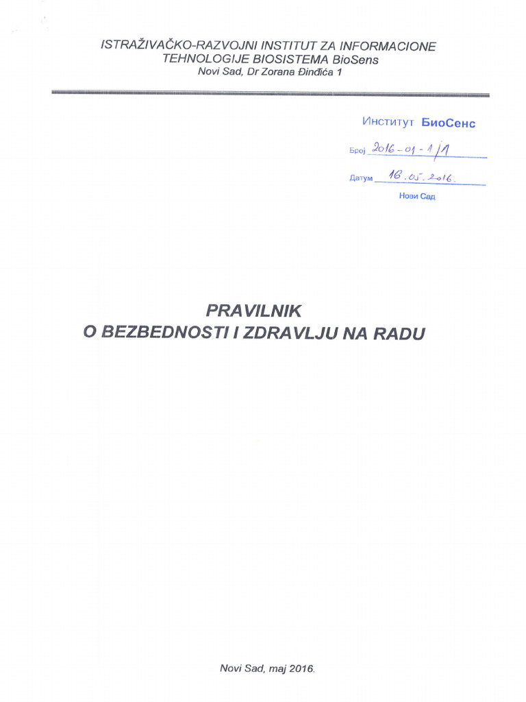 Pravilnik o Bezbednosti I Zdravlju Na Radu 16-05-2016. 1 | PDF