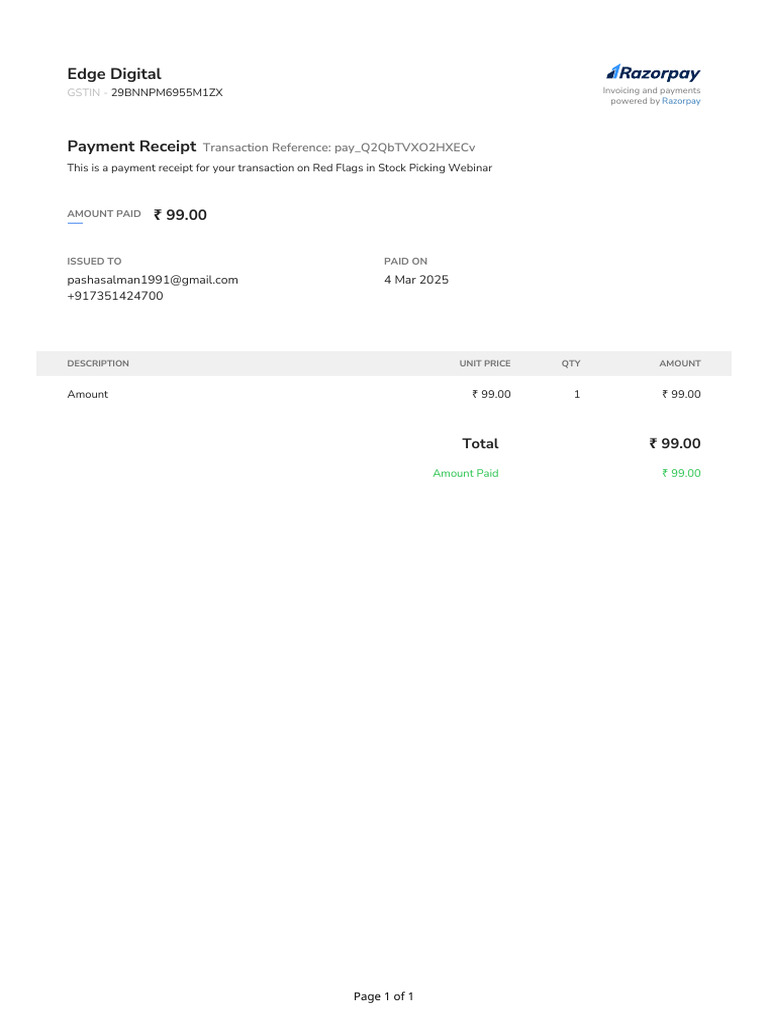 Receipt Pay - Q2QbTVXO2HXECv From Edge Digital (Paid) | PDF