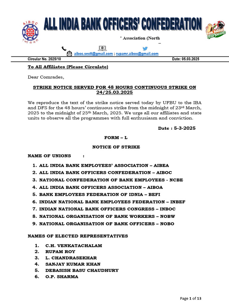 48-Hour Bank Strike Notice March 2025 | PDF | Cost Of Living | Pension
