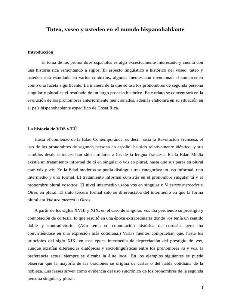 Tuteo J Voseo y Ustedeo en El Mundo Hispanohablante | PDF | Lengua ...