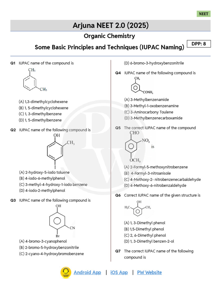 DPP (Iupac Naming-8) | PDF | Benzene | Chemical Compounds