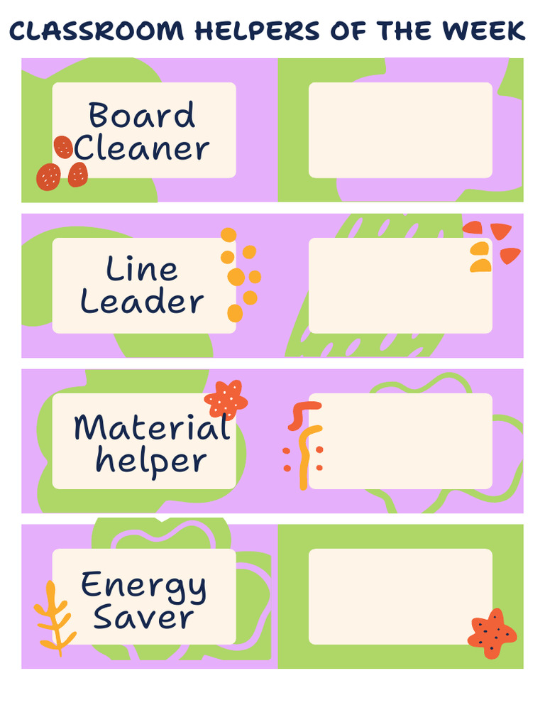 Classroom Helpers Student Labels in Blue, Red, and Yellow Organic Style ...