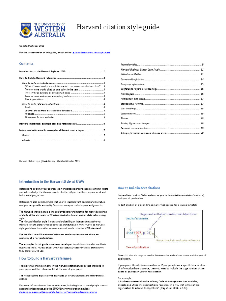 Harvard Citation Style Guide UWA | PDF | Citation | Books