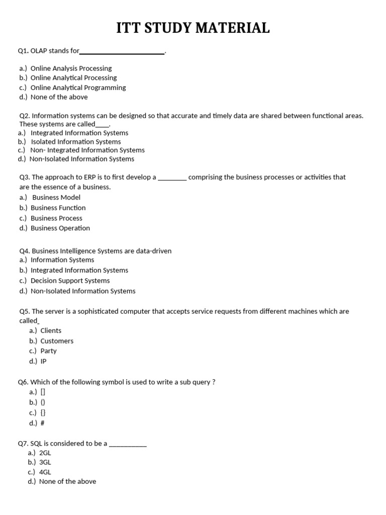 ITT MCQ For Students | PDF | Process (Computing) | Microsoft Access