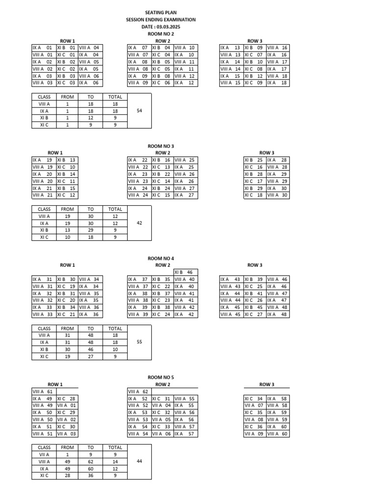 Seating Plan 03.03.25 Vi To Ix & Xi | PDF