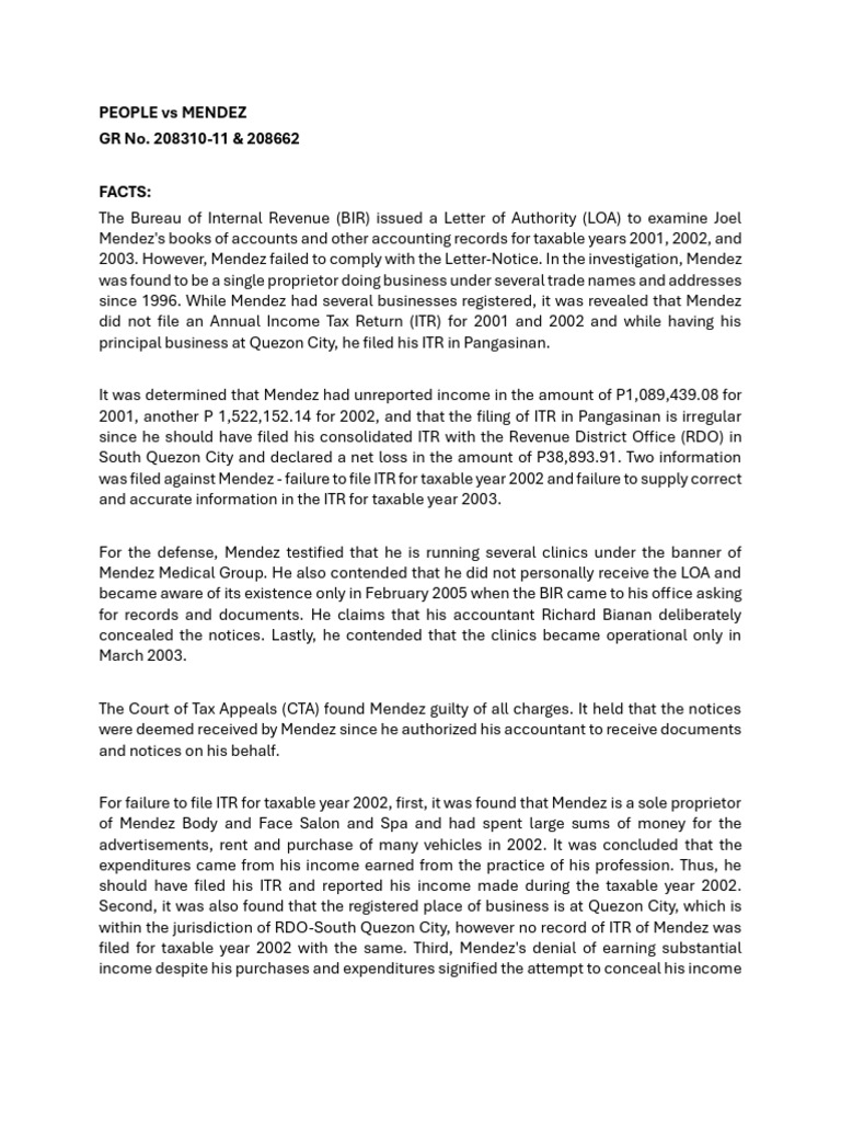 People vs Mendez | PDF | Taxes | Criminal Procedure