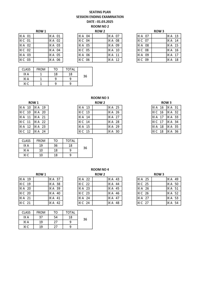 SEATING PLAN SEE 01.03.25 IX AND XI | PDF