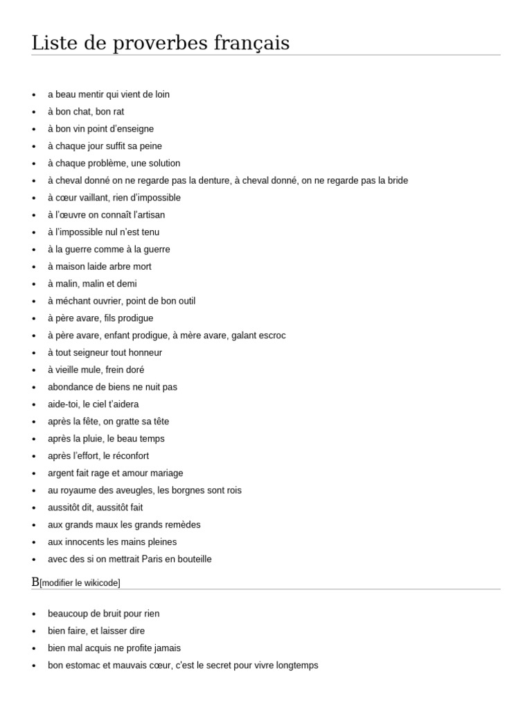 Liste de proverbes français connus | PDF