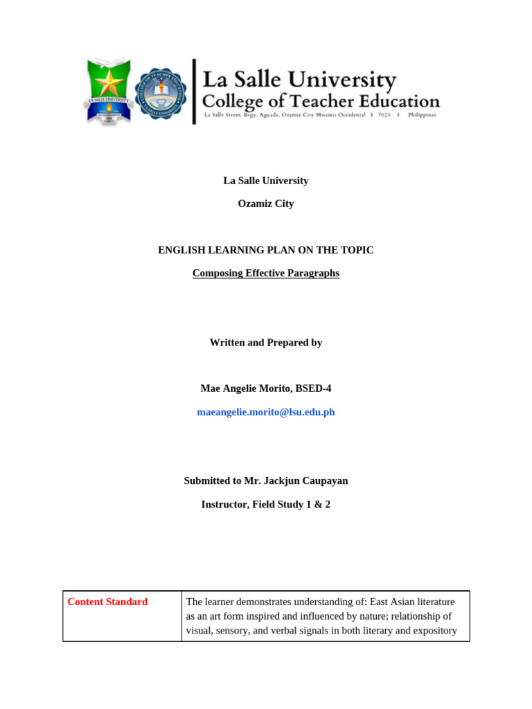 FS Composing Effective Paragraphs | PDF | Thought | Paragraph
