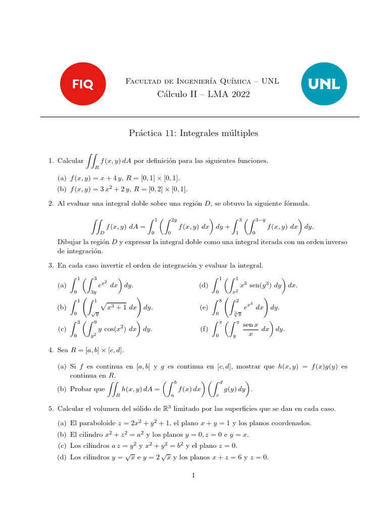 Práctica 11 - Integrales múltiples | PDF | Integral | Esfera