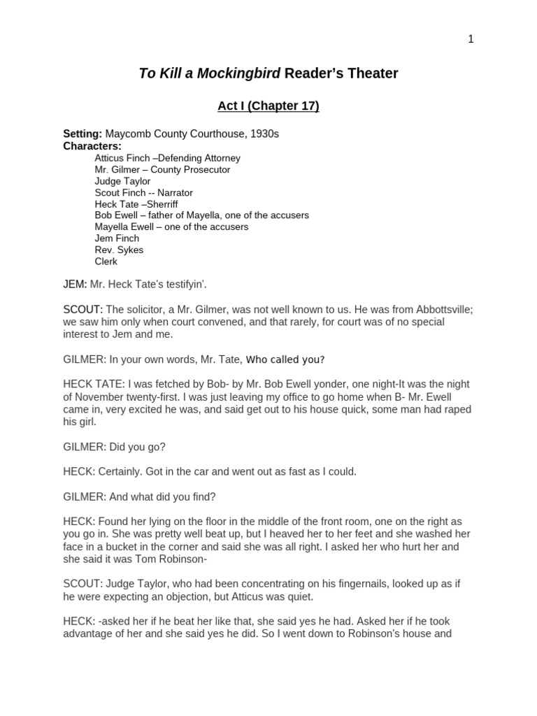 TKAM Readers Theater Trial ch17-18 | PDF | To Kill A Mockingbird