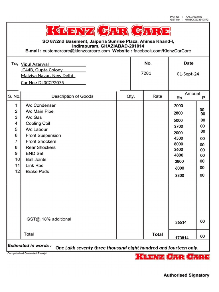 Vehicle Maintanance Bill | PDF