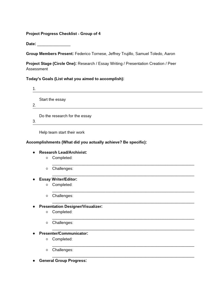 Project Progress Checklist for Teams | PDF | Human Communication