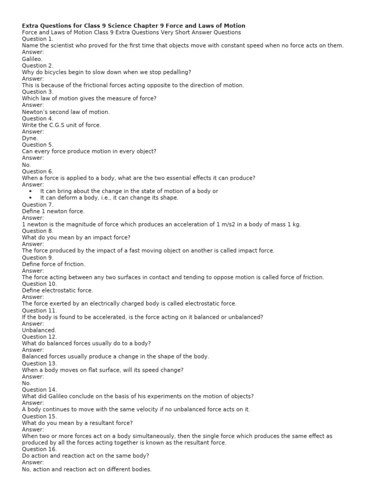 GR IX Sci CH 9 Force and Laws of Motion | PDF | Force | Newton's Laws ...