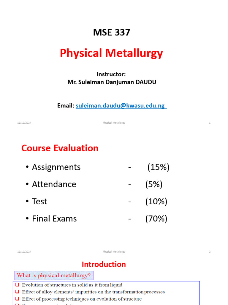 MSE 337 - Lecture 1 | PDF