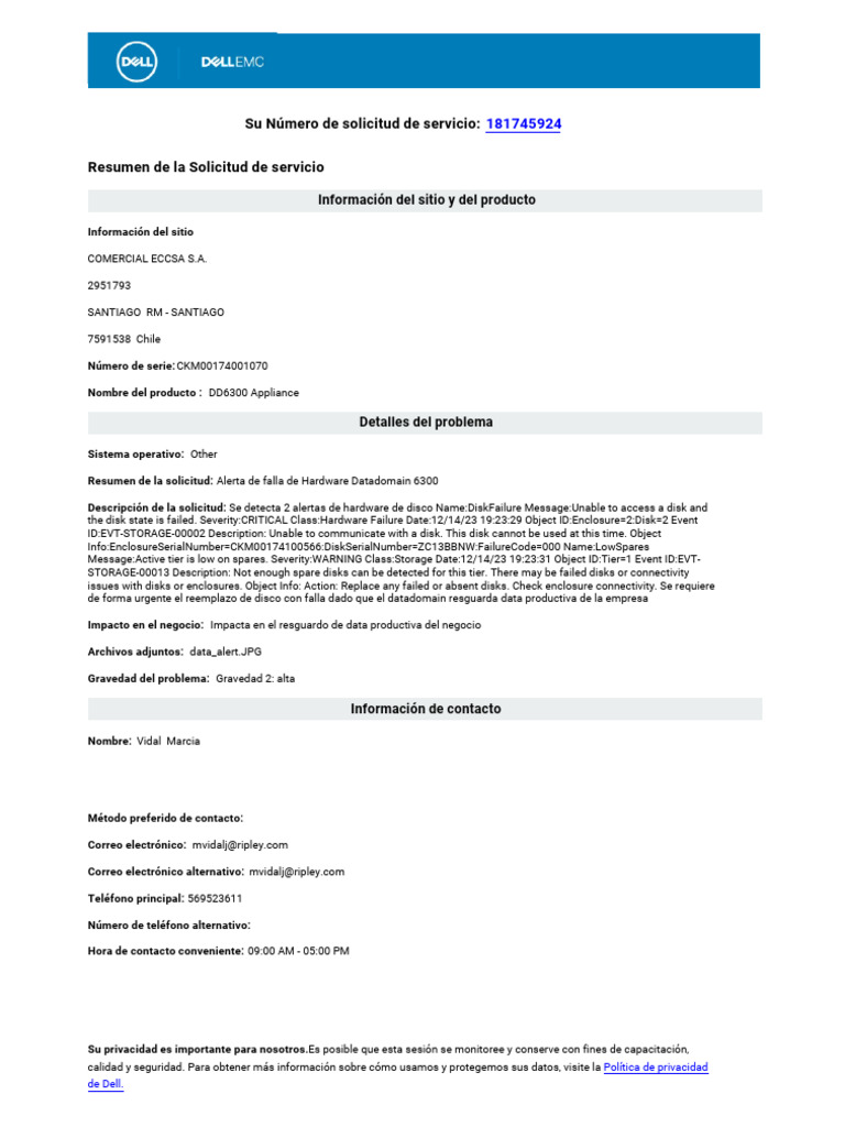 Summary of Service Request 181745924 15-12-2023 | PDF